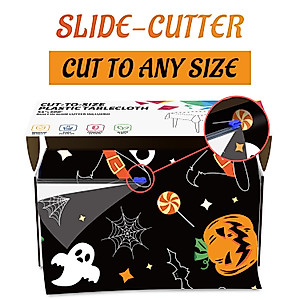 CXPSINC 54 Inch X 300 Feet Plastic Table Cover Roll Disposable Halloween Pumpkin Ghost Tablecloth with Slide Cutter for Home Decor Halloween Party Decorations