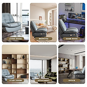 HAIZAO Oversized Recliner Sofa Swivel Rocking Chair Smart Electric Rocker Theater Recliner Chair Lazy Boy Glider with Charging Ports, Stereo Sound, Cellphone Holder and Pillow (Grey, Leather)