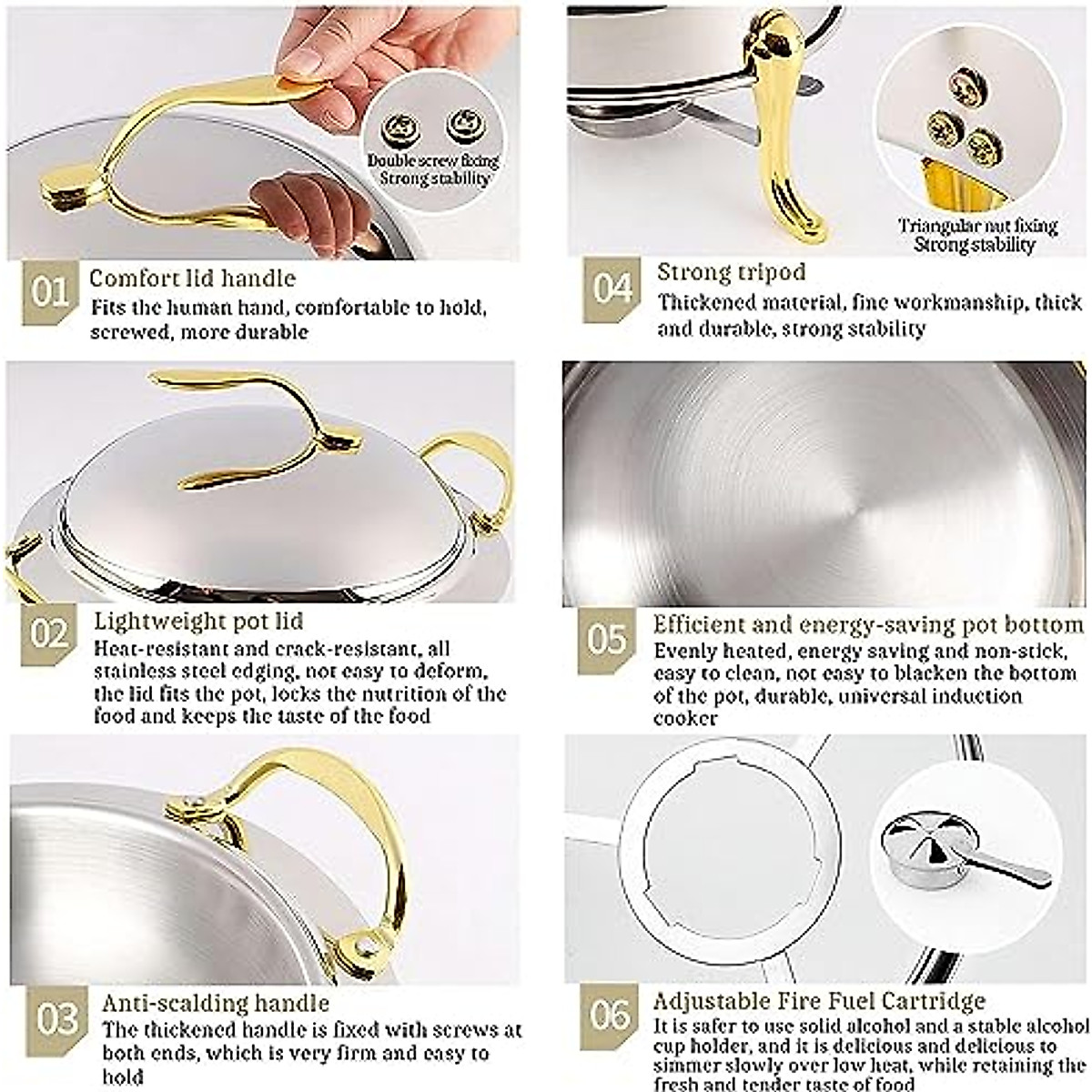 Chafing Dishe Food Warmers, Stainless Steel Buffet Server Trays W/Food Pan, Pot Lid, Solid Stand and Fuel Holder, for Parties, Weddings and Events