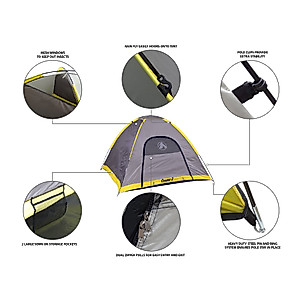 Gigatent 2-3 Person Camping Tent – Spacious, Lightweight, Heavy Duty - Weather and Flame Resistant Outdoor Hiking Gear – Fast and Easy Set-Up – 7’x7’ Floor, 51” Peak Height