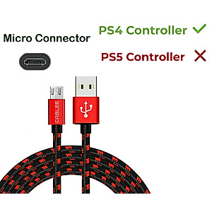 2 Pcs of Micro USB Fast Charging Cable 4 Ft, Compatible with Playstation 4 PS4 Console Dual Shock 4 Controller Red Black