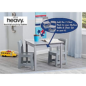 Delta Children MySize Kids Wood Table and Chair Set (2 Chairs Included) - Ideal for Arts & Crafts, Snack Time & More - Greenguard Gold Certified, Grey, 3 Piece Set