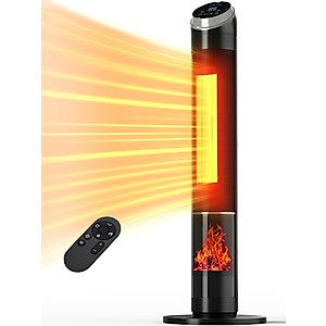 Uthfy Space Heater Indoor, 38" Electric Room Heater with Flame, 24H Timer, Portable Tower Heater with Remote, Thermostat, 3 Modes, Tip-over and Overheat Protection, for Bedroom Office Large Room Use