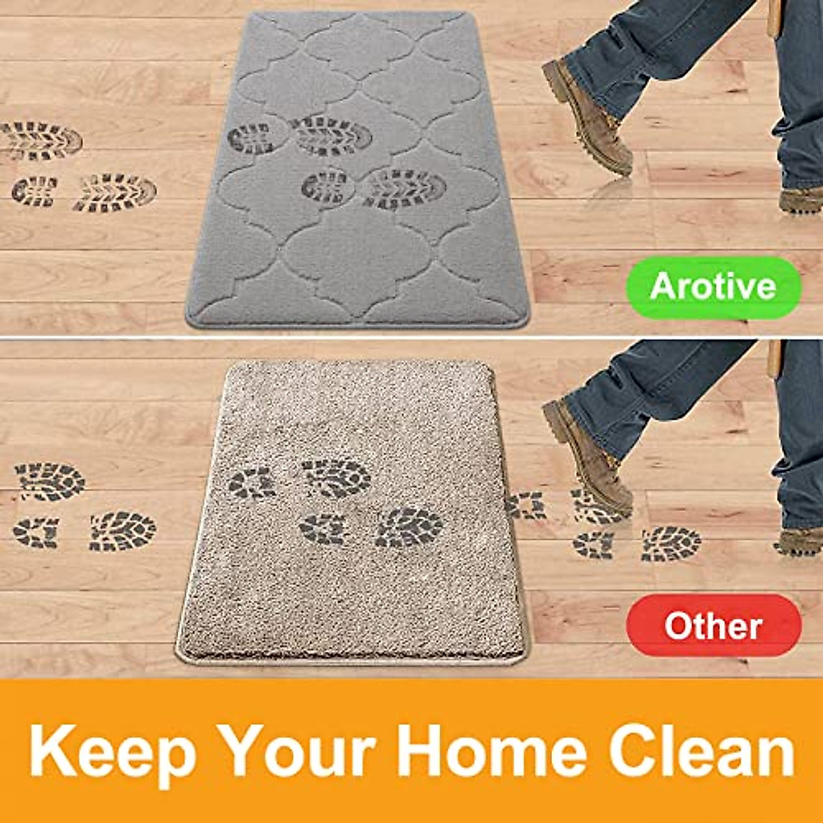 Arotive Door Mat, Indoor Mat, Non-Slip, Dirt Resist, Absorbent Entryway Doormat, Low-Profile Inside Front Doormats for Entrance (32x20 inches, Grey)