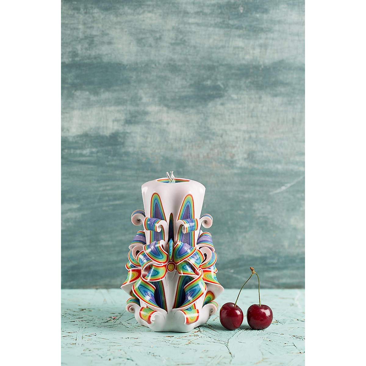 EveCandles Handmade Shabbat Candles - 3-Wick Long Burning Havdalah Candle, Decorative Jewish Kosher Carved Candles, Luxury Candles for Home Decor, Unique Gift Candles for Women and Men - Rainbow