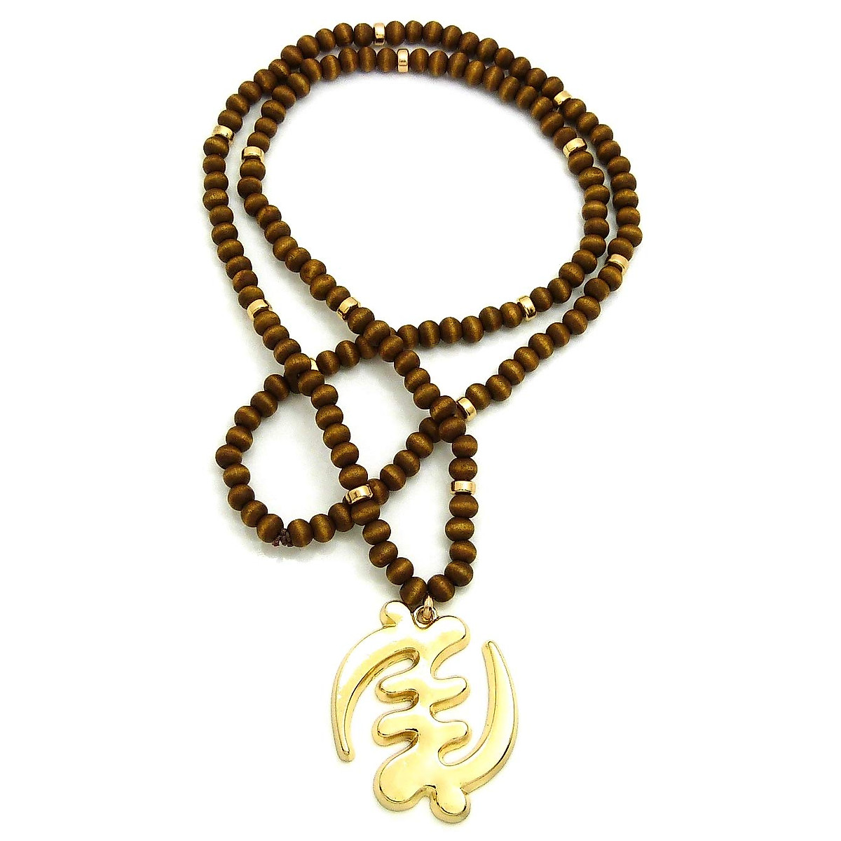 GWOOD Gye Nyame African Pendant with Brown Wood Bead Necklace