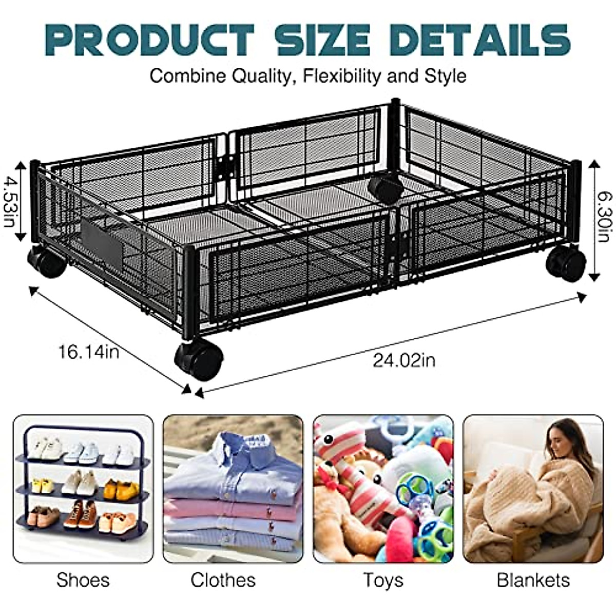 Luseba Under Bed Storage with Wheels, Drawer with Markable Nameplate, Under-Bed Shoe Storage Organizer for Clothes, Toy, Book, Blanket, Under Bed Storage Containers