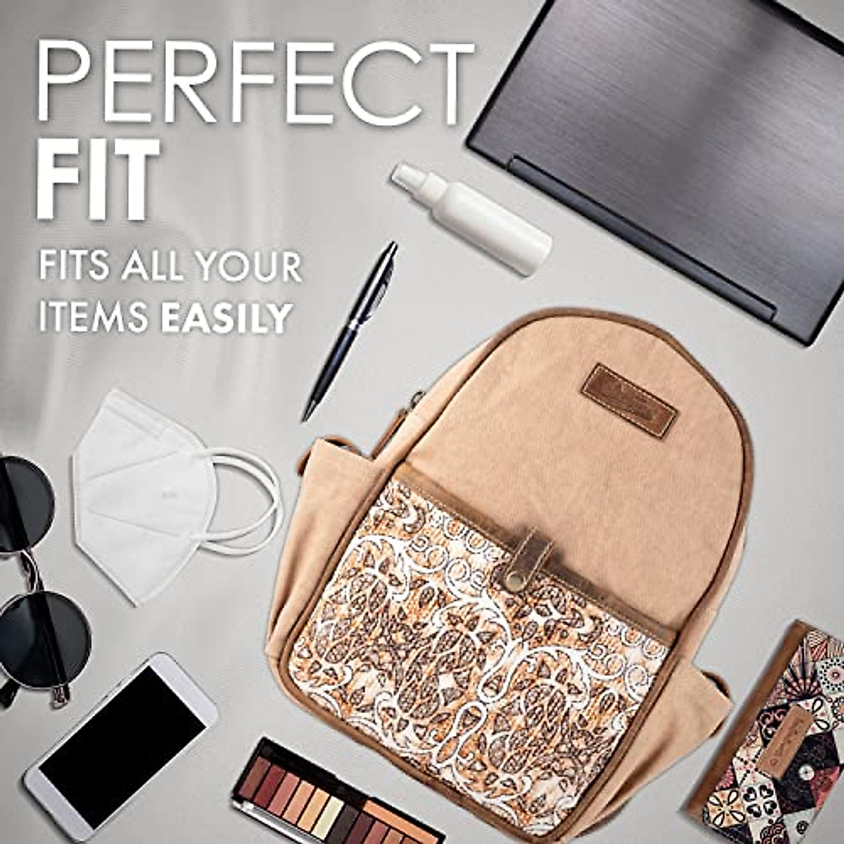 SIXTEASE Womens Fashion Backpack Chic Vintage Style Backpack Made with Genuine Leather, Upcycled Canvas, or Hair On - Large Interior with Multiple Inner and Outer Pockets - Cosmic Latte