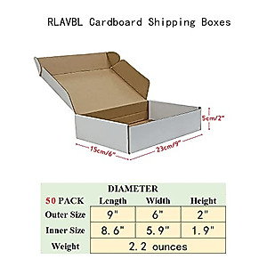 RLAVBL 9x6x2 Shipping Boxes Set of 50, White Small Corrugated Cardboard Box, Mailer Box