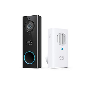 eufy Security, Wi-Fi Video Doorbell, 2K Resolution, No Monthly Fees, Local Storage, Human Detection, with Wi-Fi Chime–Requires Existing Doorbell Wires and Installation Experience, 16-24 VAC, 30 VA