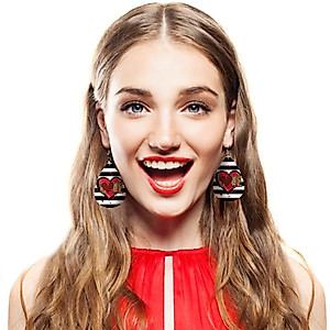 Fzbali Valentine's Day Gnome Heart Red Pink Faux Leather Drop Black Striped Buffalo Plaid Dangle Earrings Zebra Leopard Teardrop Cheetah Polka Dots Jewelry for Women Set of 12