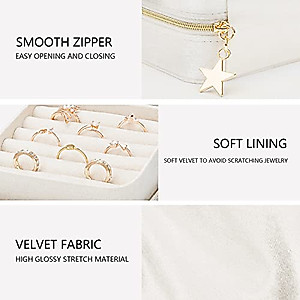 V-LAFUYLIFE Travel Velvet Jewelry Box, Mini Portable Jewelry Case, Gifts Boxes for Women Girls, Small Earring Organizer Boxes with Mirror for Rings Earrings (White)