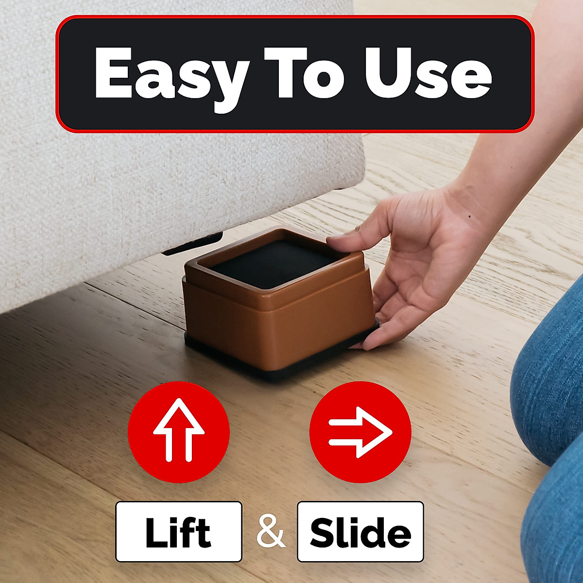 iPrimio Bed Risers - Square, 2 Inch Lift, Heavy Duty, 4 Pack, Up to 10000lbs - Bed Raising Blocks, Furniture Risers - Safe, Sturdy Bed Lifts for College Dorm Rooms, Couches, Tables, Desk Riser