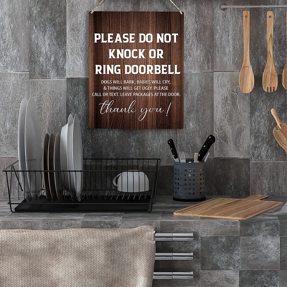 No Soliciting Sign for House Please Do Not Knock Or Ring Doorbell Ring Doorbell Wooden Hanging Sign No Soliciting Signs for Home No Soliciting Yard Sign for Door 10x8 Inches