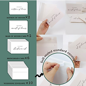 TQDaiker 10 Packs Will You Be My Bridesmaid Cards, 2 Matron of Honor 2 Maid of Honor Card, 6 Bridesmaid Cards, Bridesmaid Invitation Card Set of 10, Bridesmaid Proposal Wedding Card, White and Black