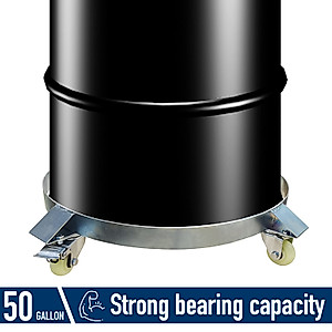 BotaBay Upgrade Drum Dolly for 50 Gallon Drums, Barrel Dolly with 4 PCS 360° Rolling Swivel Caster Wheels and Brake, Heavy Duty Steel Frame Drum Cart for Workshops, Factories, Warehouses