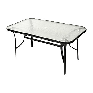 Flash Furniture Tory Rectangle Patio Table with Umbrella Hole, Commercial All-Weather Table with Heat Resistant Tempered Glass, Steel Tube Frame, 35x 59, Black