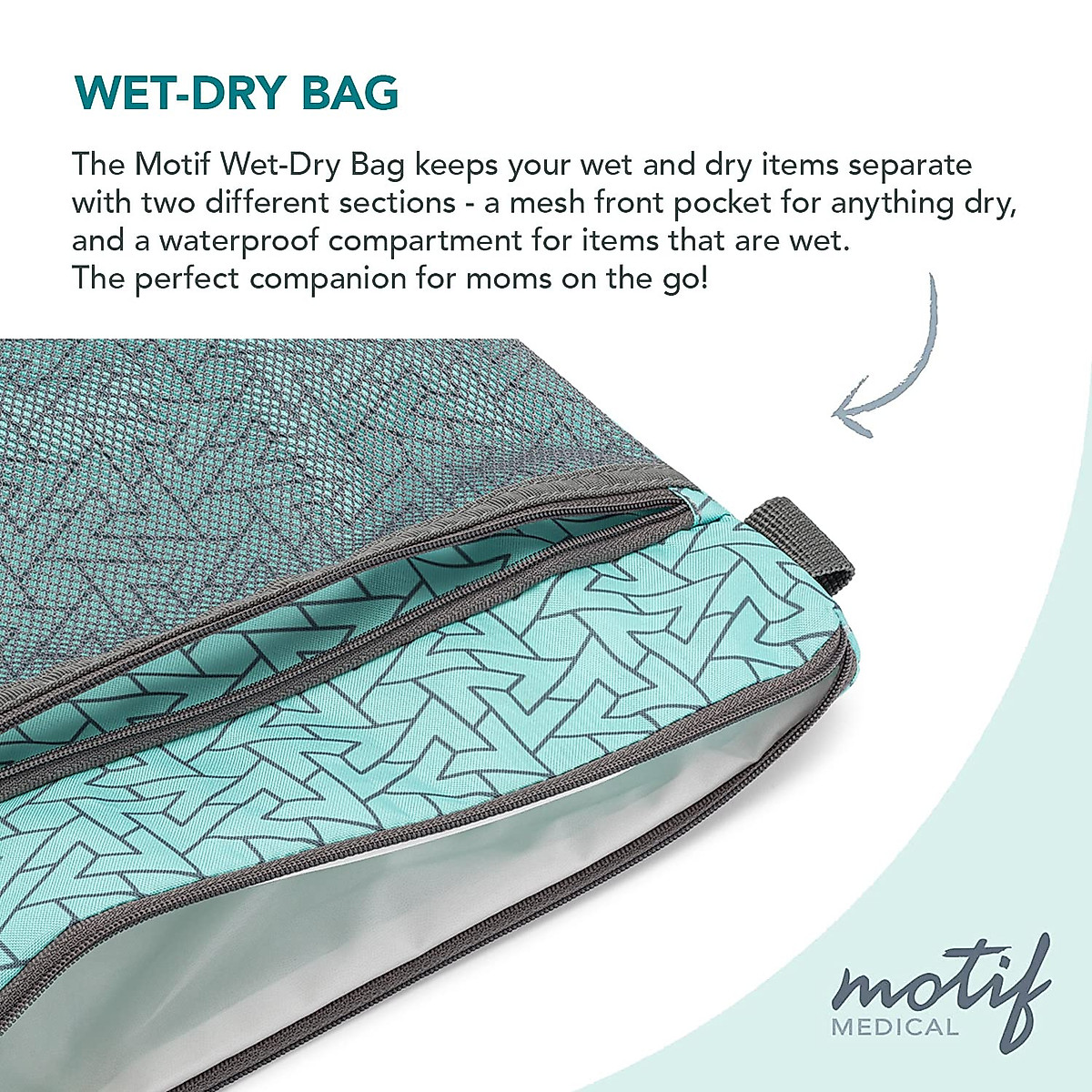 Motif Medical Wet Dry Bag - Perfect for Breast Pump Parts, Messy Baby Clothes, Wet Swimsuits
