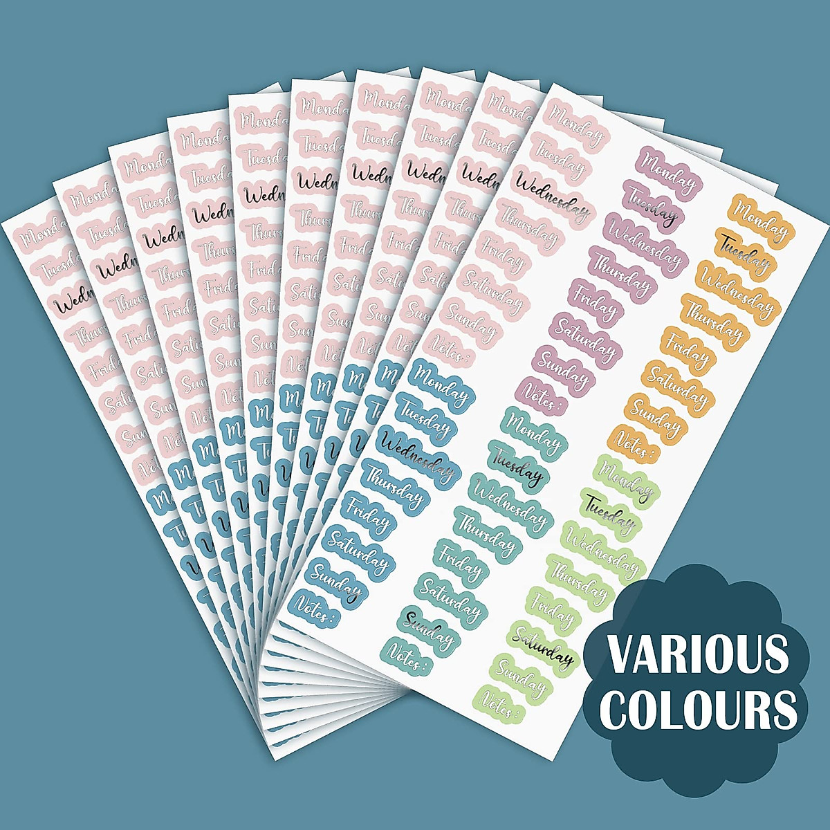 480 Pcs Day of The Week Stickers Silver Foiled Date Covers Decorative Stickers Monday to Sunday Self Adhesive Stickers for Planner Removable Day Labels for Journal School (Shaped,Mixed Size)