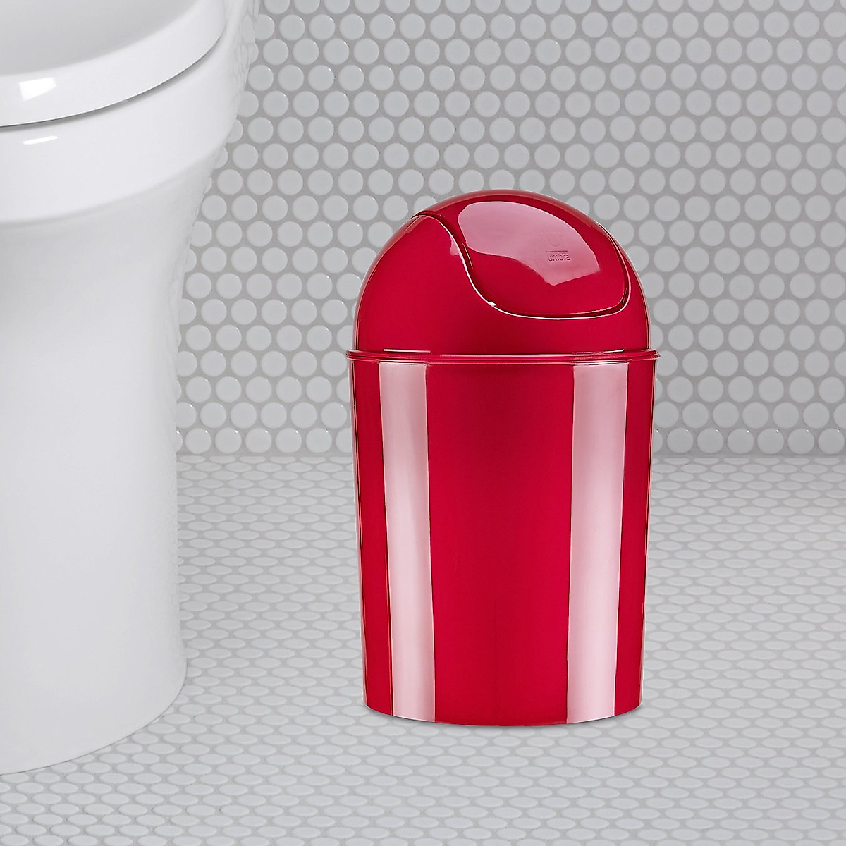 Umbra Mini Waste Can, 1-1/4 Gallon with Swing Lid (Red)