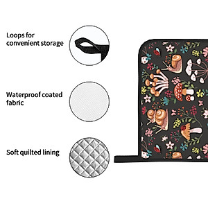 Mushrooms, Snails, Butterflies, Ladybugs Oven Mitts and Pot Holders Sets of 4 Heat Resistant Thick Non-Slip Oven Mitts, Oven Gloves Pot Holders Set for Cooking, Baking Grilling and BBQ