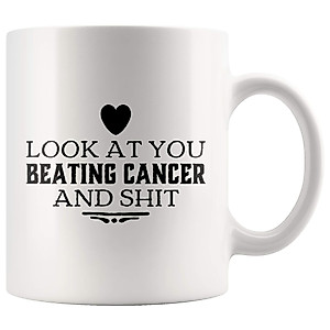 Panvola Look At You Beating Cancer And S Cancer Survivor Awareness Ceramic Coffee Mug Motivational Inspirational Gift (11 oz)