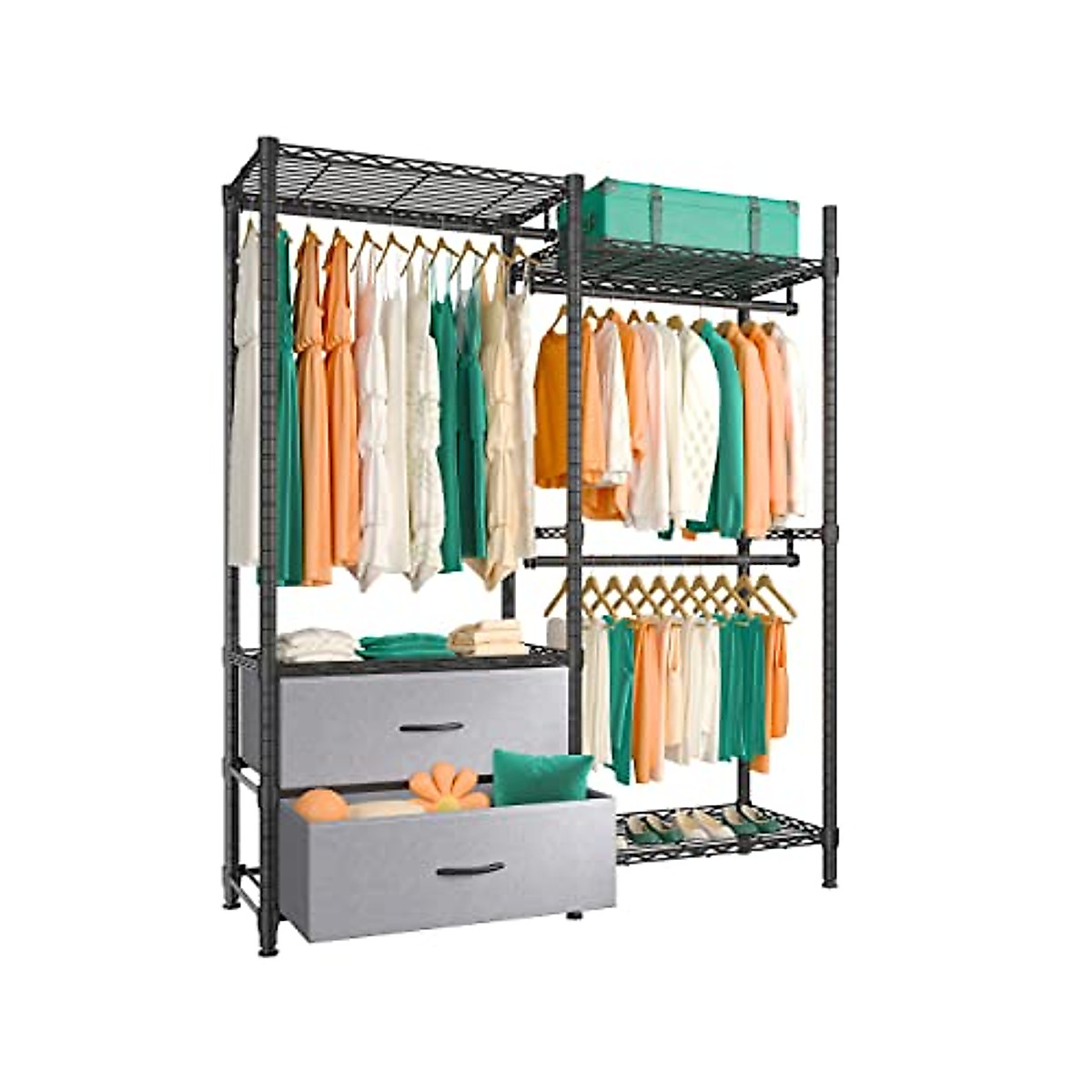 REIBII Clothes Rack,Clothes Racks for Hanging Clothes Rack Heavy Duty Clothing Rack Load 620LBS Clothing Racks for Hanging Clothes Adjustable Portable Garment Rack Free Standing Wardrobe Closet