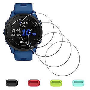 iDaPro [4 Pack] Screen Protector for Garmin Forerunner 255/255 Music 46mm Smartwatch + Silicone Anti-dust Plugs Tempered Glass Anti-Scratch Bubble-Free