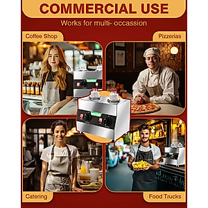 WantJoin Electric Sauce Warmer Dispenser - Countertop Stainless Steel Sauce Heat Preservation Machine 320W Hot Fudge Nacho Cheese Ketchup Chocolate Warmer for Commercial with 650ml Squeeze Bottle*2