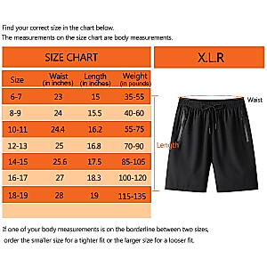 XiaoLongRen Boys Outdoor Running Shorts Quick Dry Lightweight Gym Shorts with Zipper Pockets(07022BK-14)