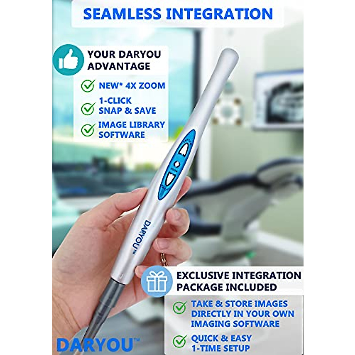 Intraoral Camera Dental Camera DARYOU DY-60 720P HD 4X Zoomable. Button Work w/Eaglesoft,Dexis,Carestream,Suni More