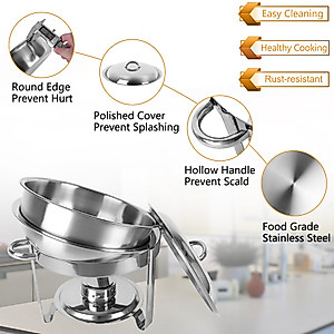 ROVSUN 5 Qt 2 Packed Full Size Stainless Steel Chafing Dish Buffet Set, NSF Silver Round Catering Warmer Set with Food and Water Trays, Mirror Cover, Thick Stand Frame for Kitchen Party Banquet