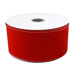 Homeford Velvet Christmas Ribbon Wired Edge, 4-Inch, 50-Yard, Red