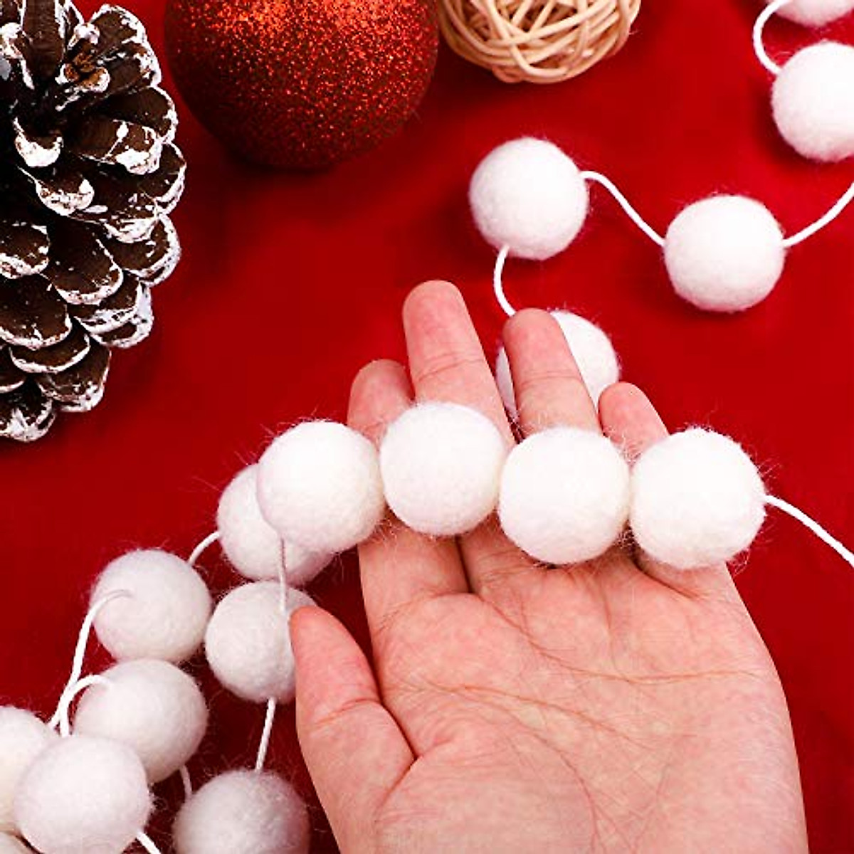 Aneco 2 Pack Christmas Felt Ball Garland Banner Christmas Felt Ball Pom Pom Garlands Christmas Hanging Bunting Ornament for Tree Fireplace and Wall