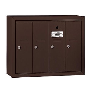 Salsbury Industries 3504ZSU Surface Mounted Vertical Mailbox with USPS Access and 4 Doors, Bronze
