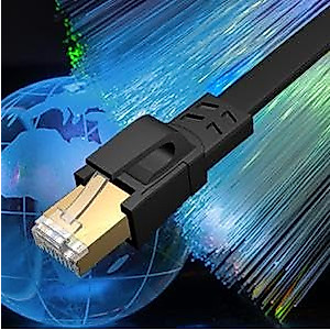 DEEGO Cat 8 Ethernet Cable 50 ft, High Speed Flat Network Cable Shielded, 40Gbps 2000MHz LAN Ethernet Cable U/FTP 30AWG with Gold Plated RJ45 Connector Fit Gaming, Router, Modem, PC, PS4, PS5
