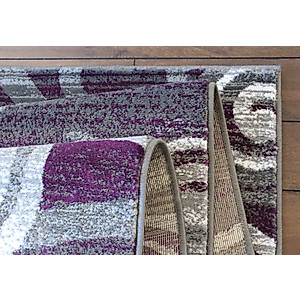 Masada Rugs, Stephanie Collection Area Rug Modern Contemporary Design 1103 Purple Grey White (2 Feet X 7 Feet 3 Inch) Runner