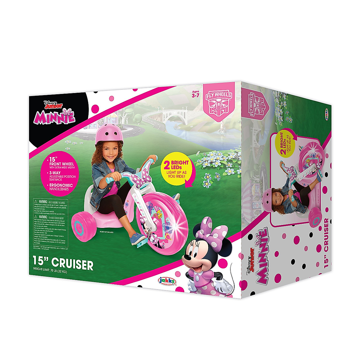 Fly Wheels Minnie 15"Junior Cruiser, 1 Ride-on, Ages 3-7, Pink/White, 20" W x 22.5" H x 32.83" L