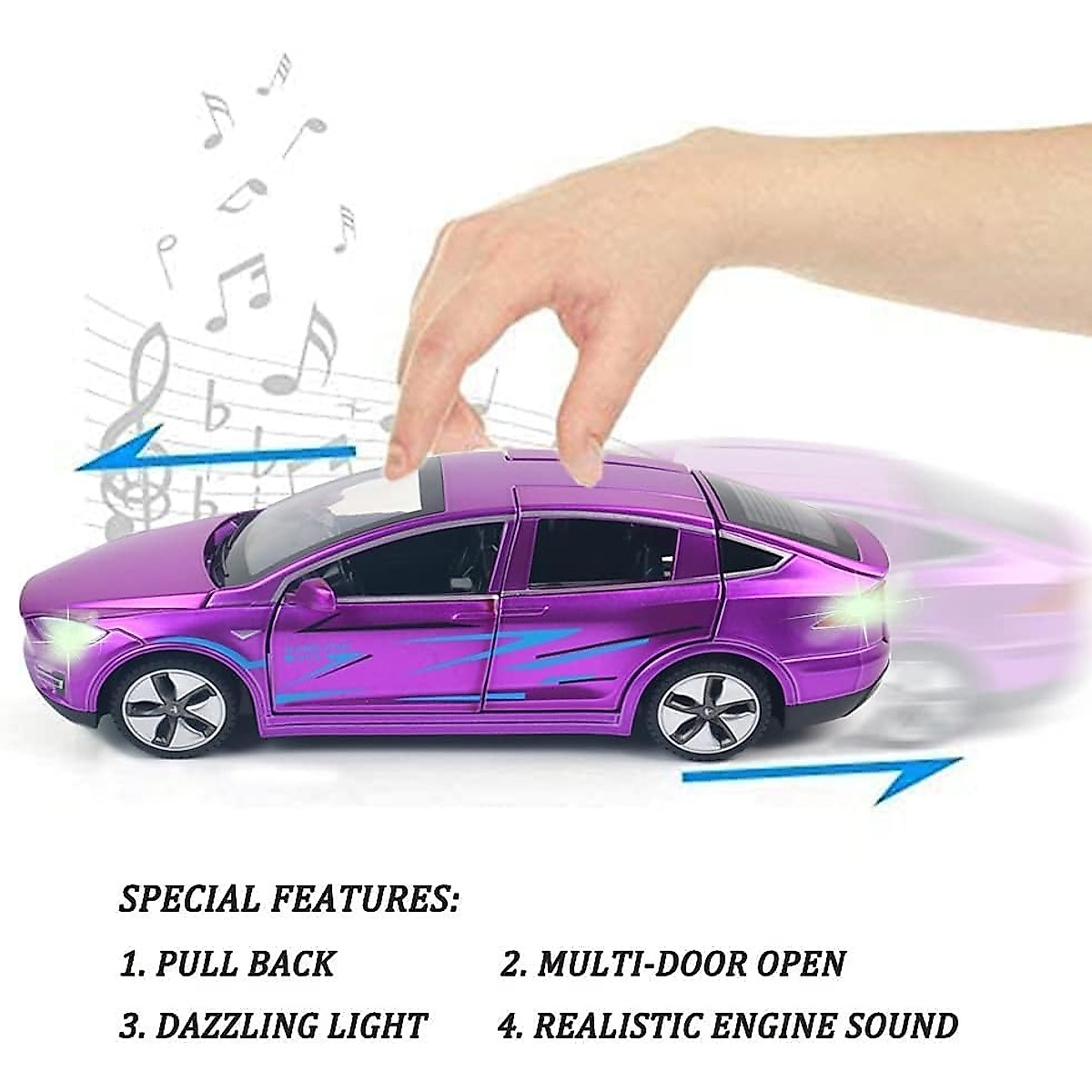 chengchuang Car Model X 1:32 Scale Alloy Diecast Pull Back Electronic Toys with Lights and Sound, Mini Vehicles Toys for Kids Gift Car Lovers Collection (Purple)