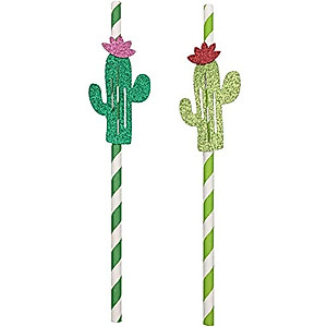 10 Pieces Cactus Monstera Leaf Drinking Straws Disposable Paper Straws for Hawaiian Party Supplies