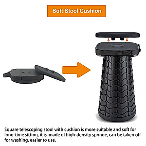 maliven Collapsible Camping Stool with Seat Cushion & Nylon Bag, Square Portable Telescopic Stool, Lightweight Sturdy Foldable Stool for Camp Fishing Picnic, Max Load 550 lb