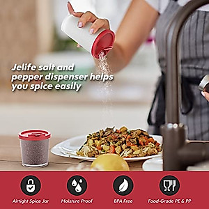 Salt and Pepper Shakers Set of 2 - Jelife 4.3oz Salt Shaker with Lid Medium Airtight Plastic Spice Jar, Moisture-Proof Spice Dispenser Set to go for Travel Camping Picnic Outdoors Kitchen Lunch Boxes