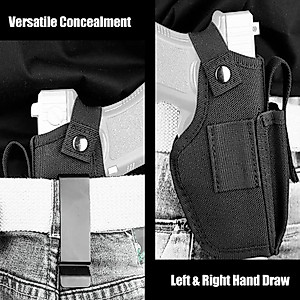 Universal Concealed Carry Holster, Inside or Outside Belt, Right/Left Hand Holster, 380 Holster, IWB/OWB 9mm Belt Holster for Subcompact Full Size Pistols (Black, mag Pouch)
