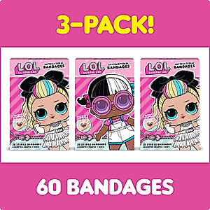 LOL Surprise! Shapes Glitter Kids Bandages, 20 CT, 3 Pack | Wear Like Stickers, Adhesive Bandages for Minor Cuts, Scrapes, Burns. Great Stocking Stuffer or White Elephant