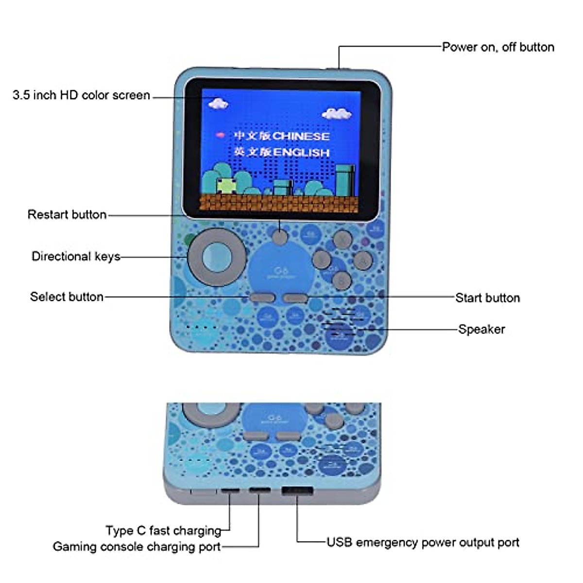Hosi Handheld Game Console Color Screen Handheld Game Machine Multiple Easy Games for Kids