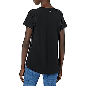 Amazon Essentials Women's Studio Relaxed-Fit Short-Sleeve Lightweight V-Neck T-Shirt, Black, Medium