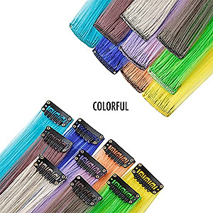 12PCS Colored Red Hair Extensions Straight Multicolor Clip in Colorful 20 Inch Rainbow Hair Extensions for Kids Women's Gifts Halloween Christmas Party Highlights (12pcs Red)