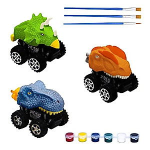Kidtastic Paint Dinosaur Car Toys with Paint Brush, 3 4 5 6 yrs Old and UP Take Apart STEM Art Learning Dinosaur Kit, DIY Coloring Kit Car for Toddles, Boys, Girls