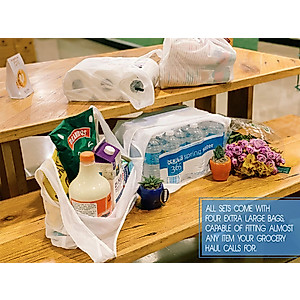 purifyou DUAL Purpose Reusable Produce and Grocery Bags, Set of 9 SEE THROUGH Mesh with Handles & Washable Produce Mesh Set of 9 Grocery with Drawstring, Large Foldable Shopping Bags Premium Bundle