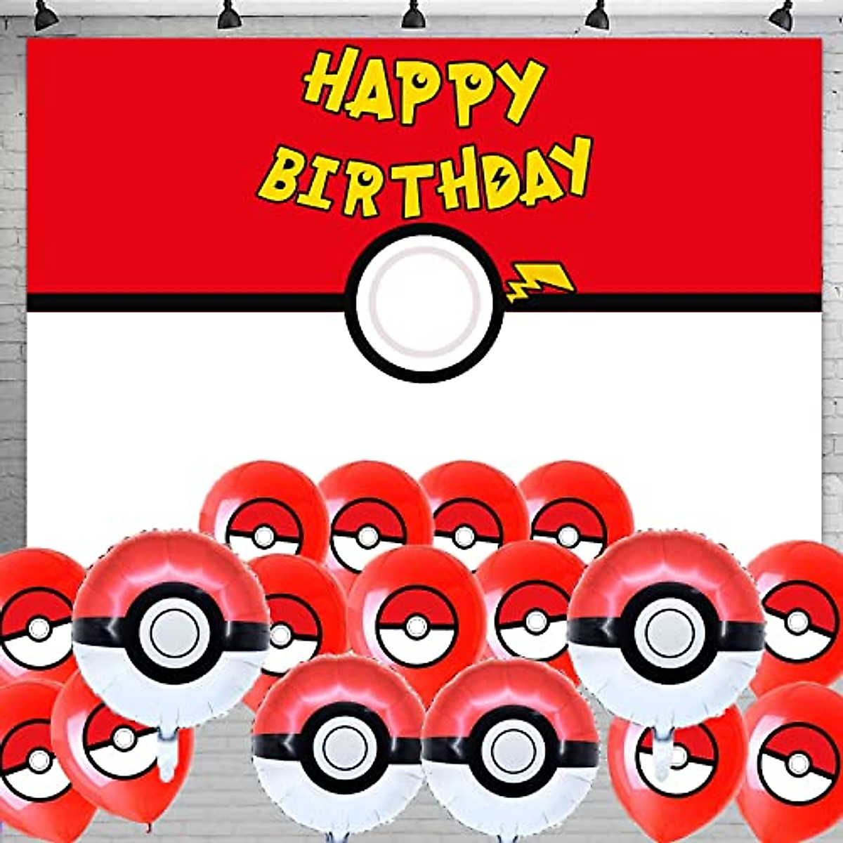 Poke Party Supplies-33pcs Poke Latex Balloons,Poke Foil Balloons and Poke Backdrop for Poke Birthday Party Decorations